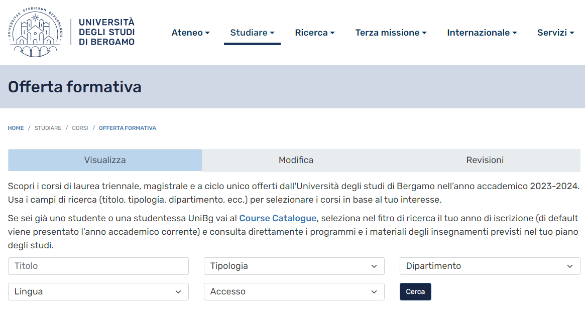 Le nuove pagine del portale dedicate all'offerta formativa corrente | Università degli studi di ...